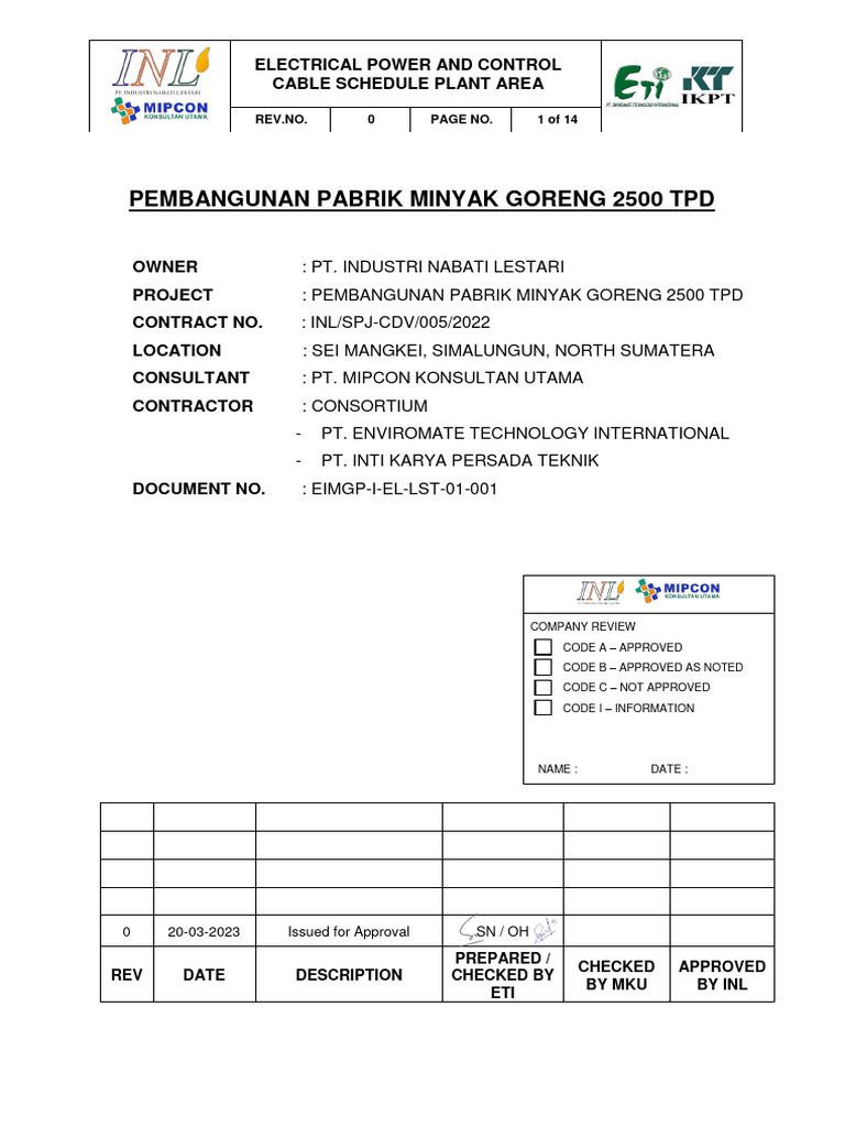 EIMGP-I-EL-LST-01-001 - 0 - IFA - Electrical Power and Control Cable ...