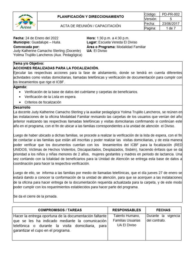 Acta Focalizacion Ua El Diviso | PDF