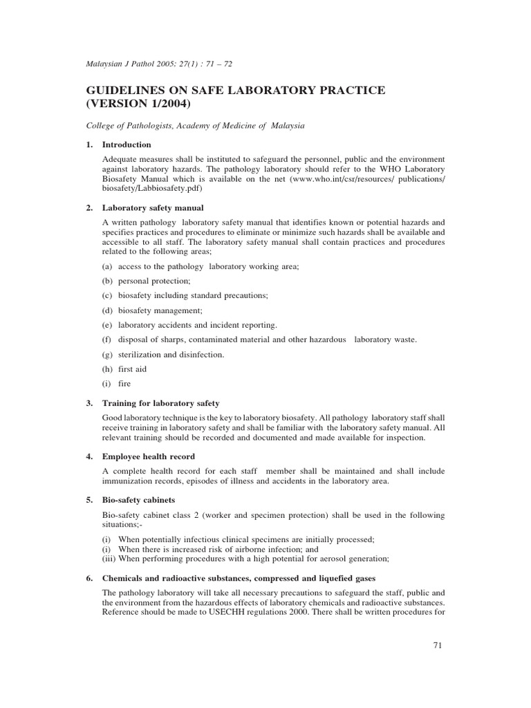 Guidelines On Safe Laboratory Practice | PDF | Laboratories | Waste