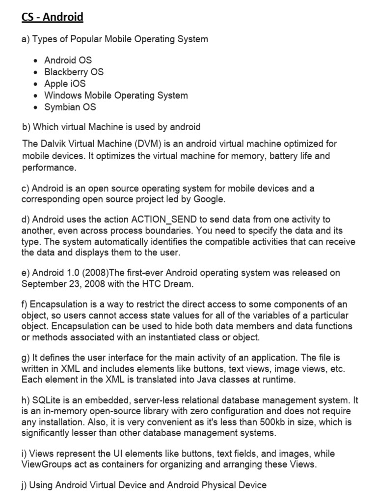 CS Answer | PDF | Android (Operating System) | Java (Programming Language)