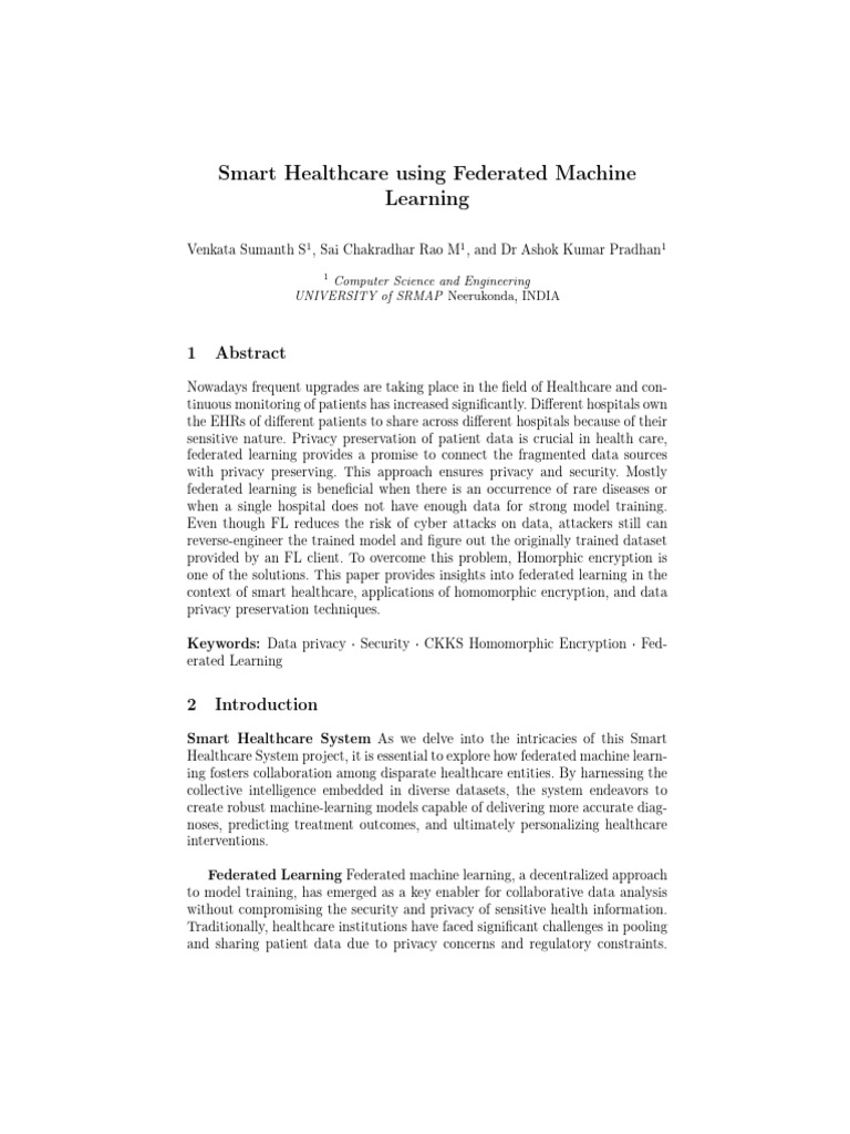 Smart Healthcare Using Federated Machine Learning | PDF | Encryption | Artificial Neural Network