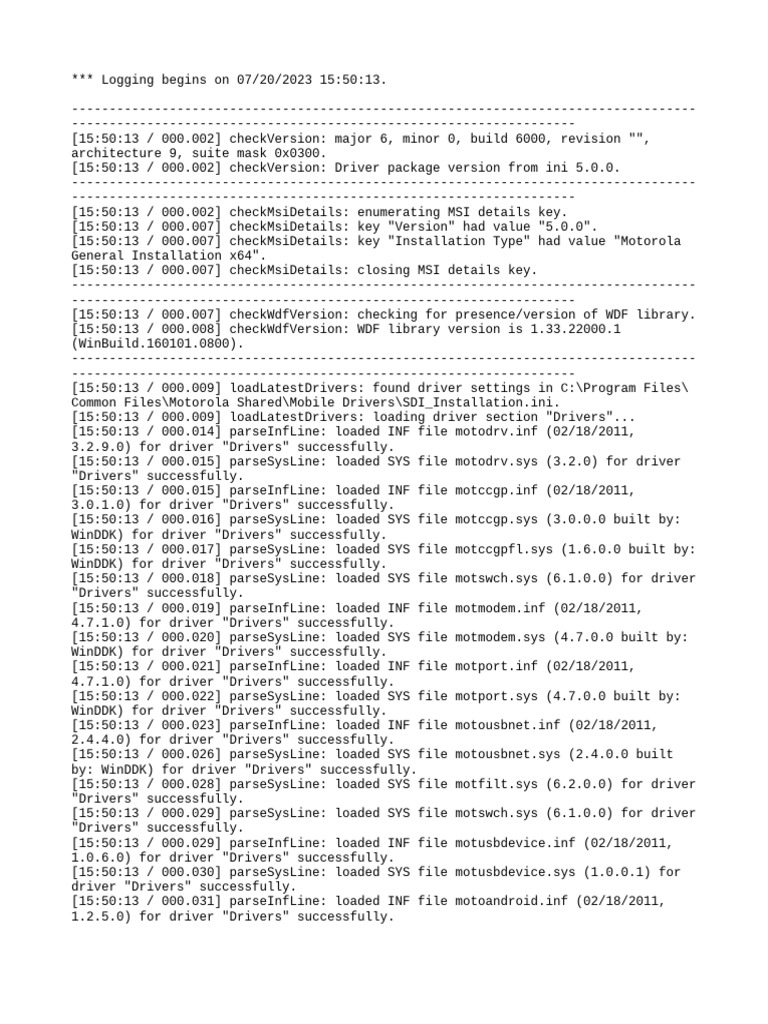 Motorola Driver Installer Log | PDF | Device Driver | Operating System ...