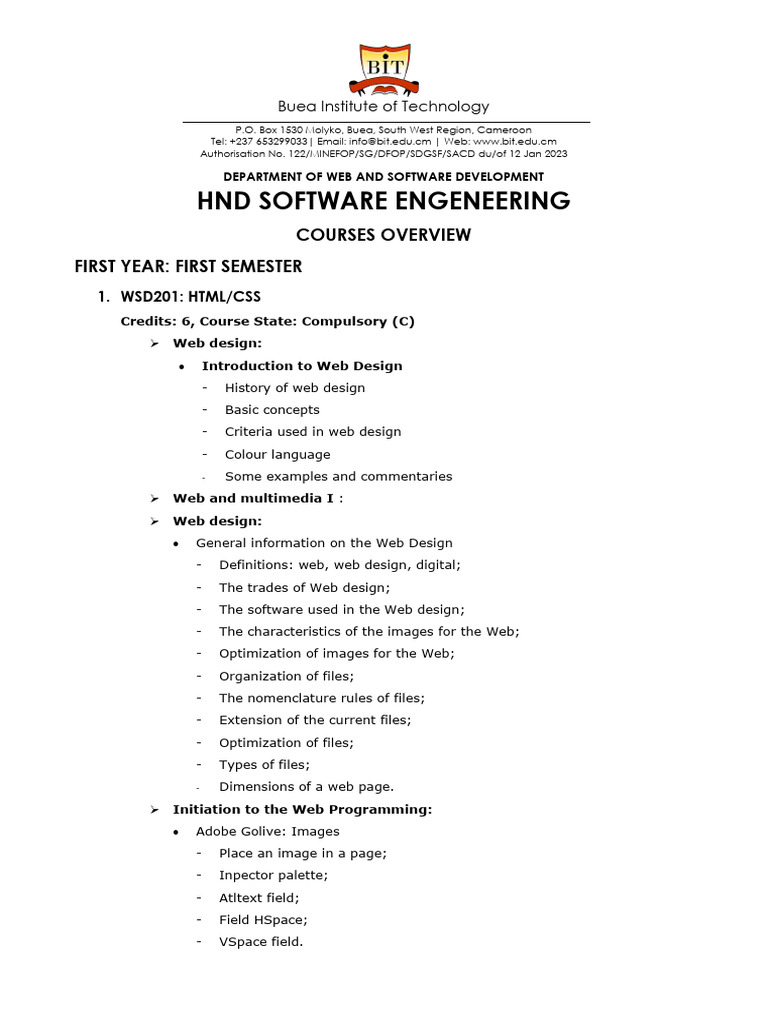 Software Engeneering HND Programme Outline | PDF | Computer Network | Typefaces