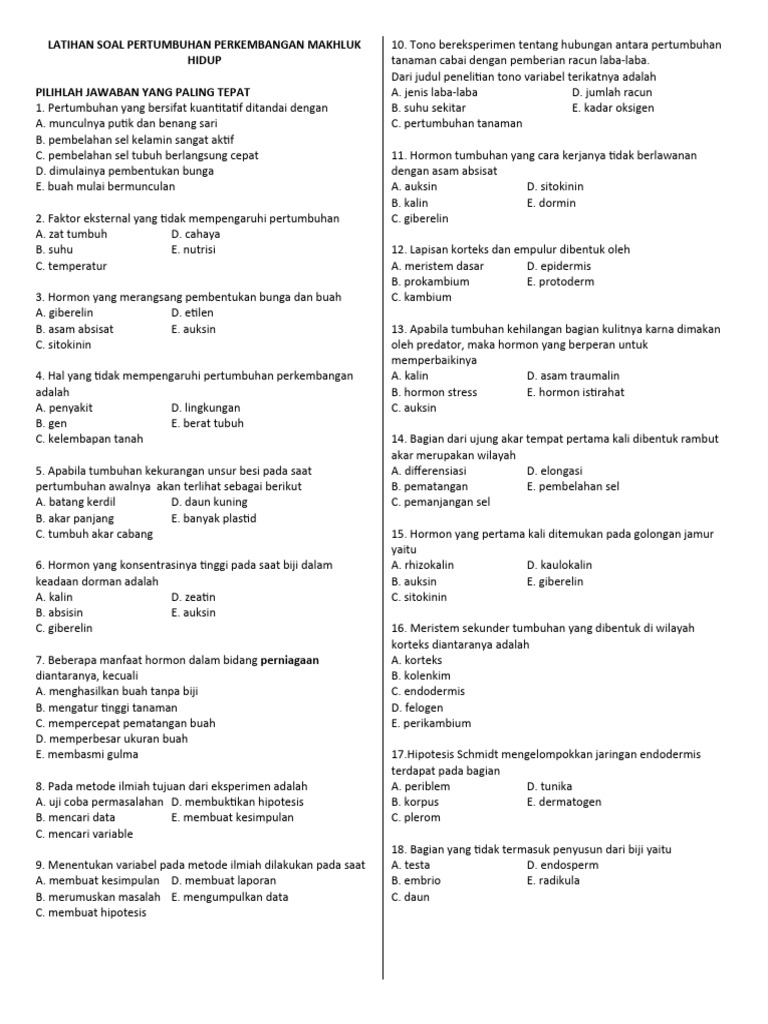 Latihan Soal Pertumbuhan Perkembangan Makhluk Hidup | PDF