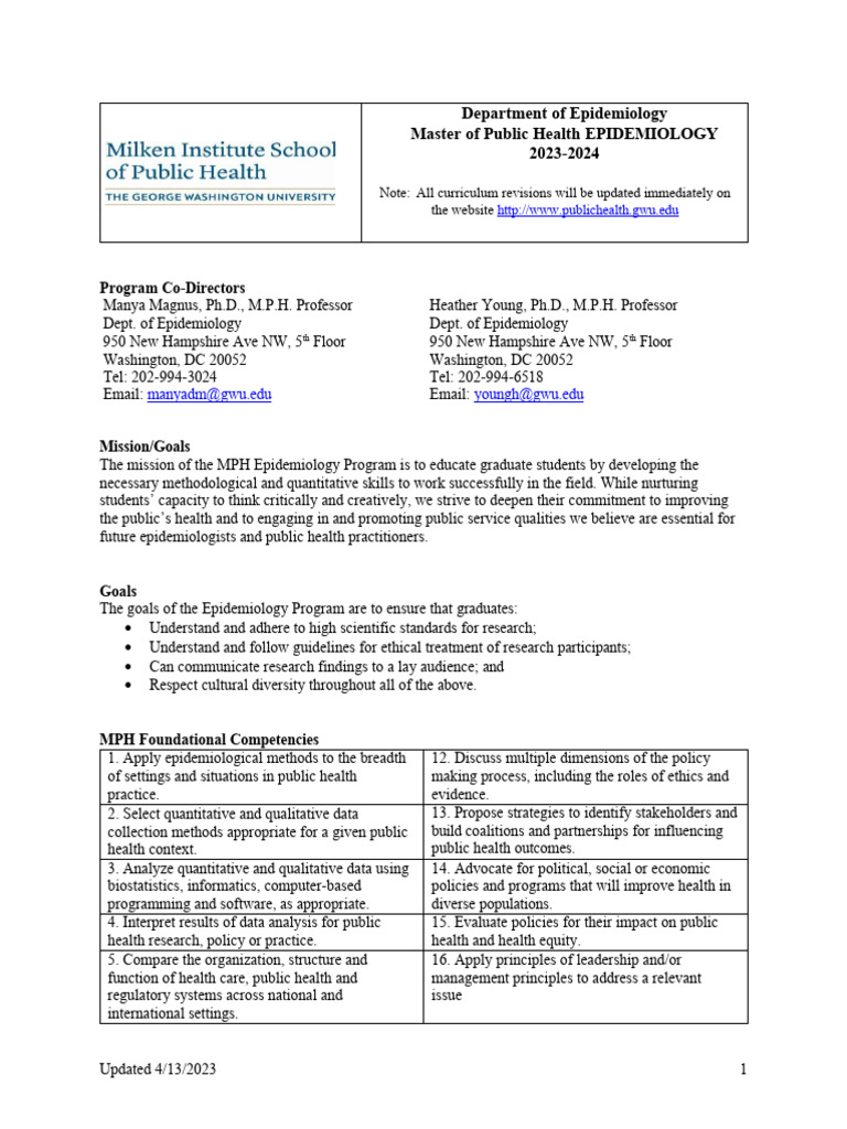 MPH Epidemiology Program Overview 2023-2024 | PDF | Epidemiology | Public Health