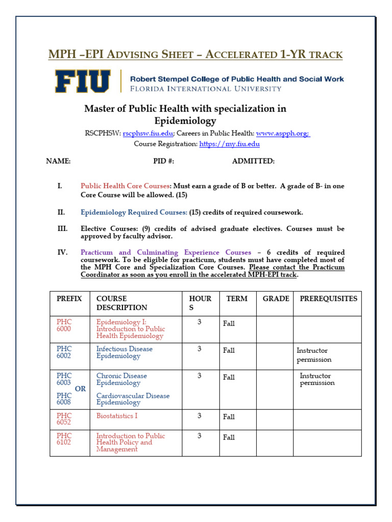 Epi MPH Accelerated Advising Sheet 2021 221 | PDF | Epidemiology ...