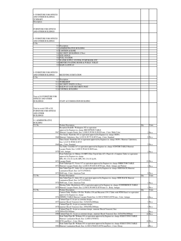 Main sheet-Vol-2-BOQ-FOR 2,3 Furniture | PDF | Chair | Interior Design