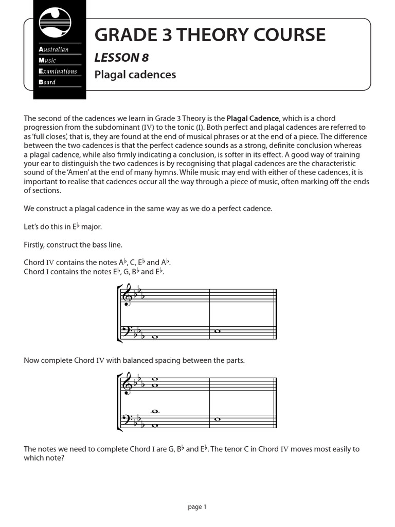 AMEB 3.8 - Plagal Cadences | PDF | Musical Forms | Musicology