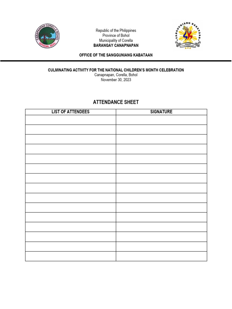 SK Activities Attendance Sheet | PDF | Youth Organizations