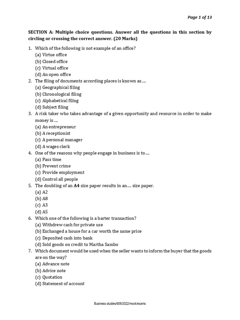 BUSINESS STUDIES 9 Mock - 082547 | PDF | Cheque | Discounting