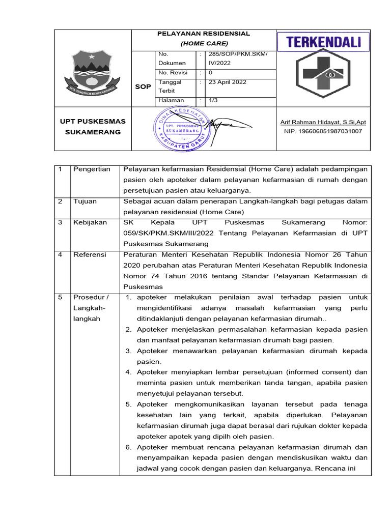 SOP Pelayanan Home Care Puskesmas | PDF | Sains & Matematika