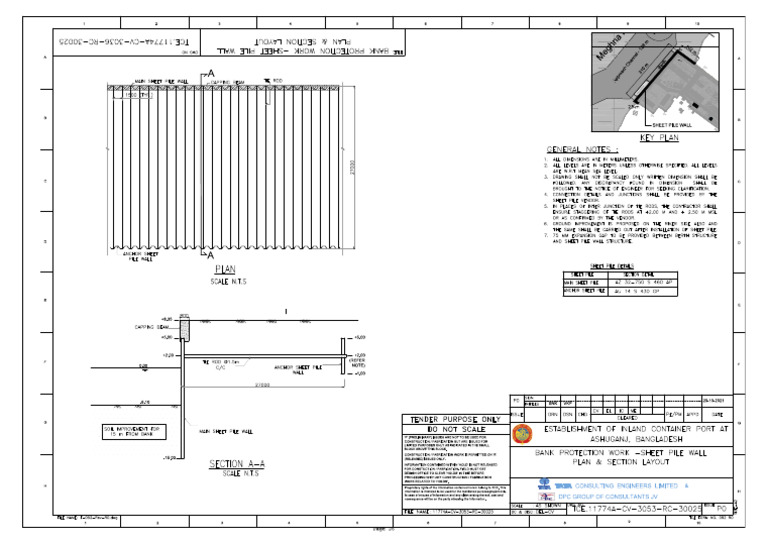 Sheet Pile Drawing - Ashu Ganj Port Project | PDF