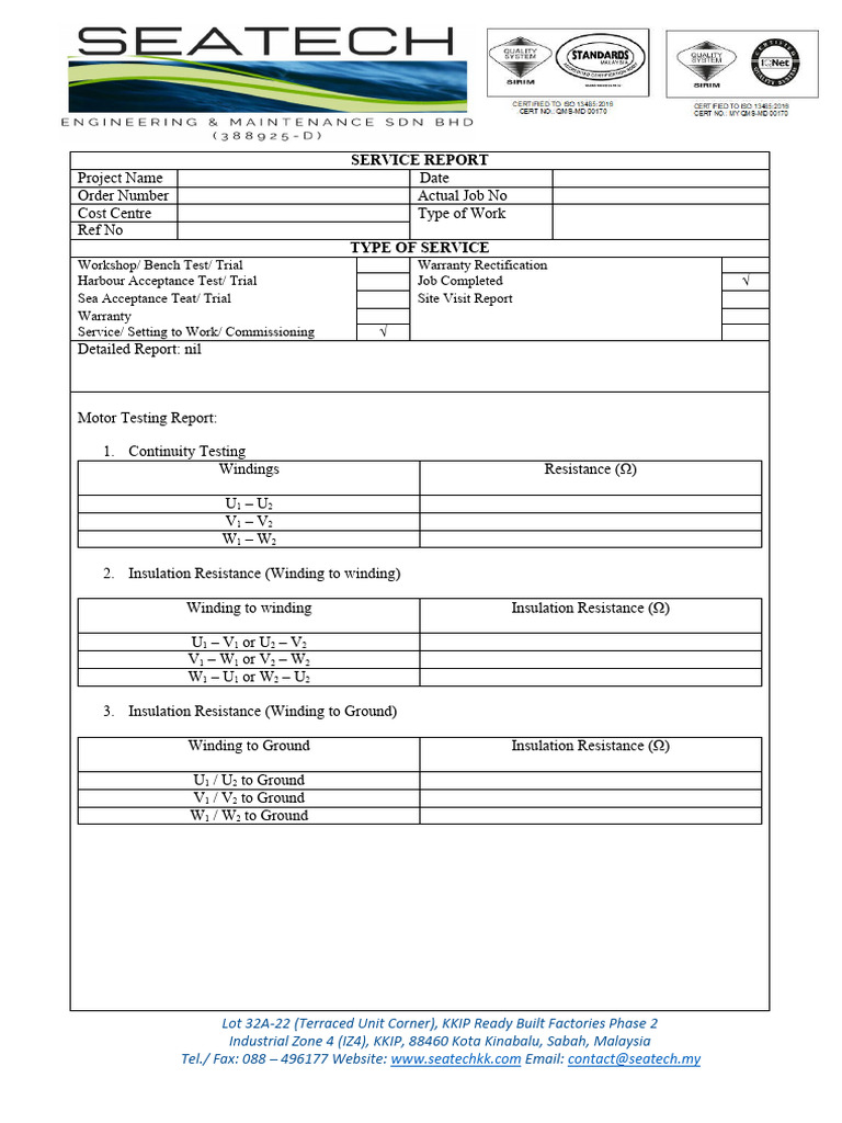 Motor Testing Service Report | PDF | Technology & Engineering