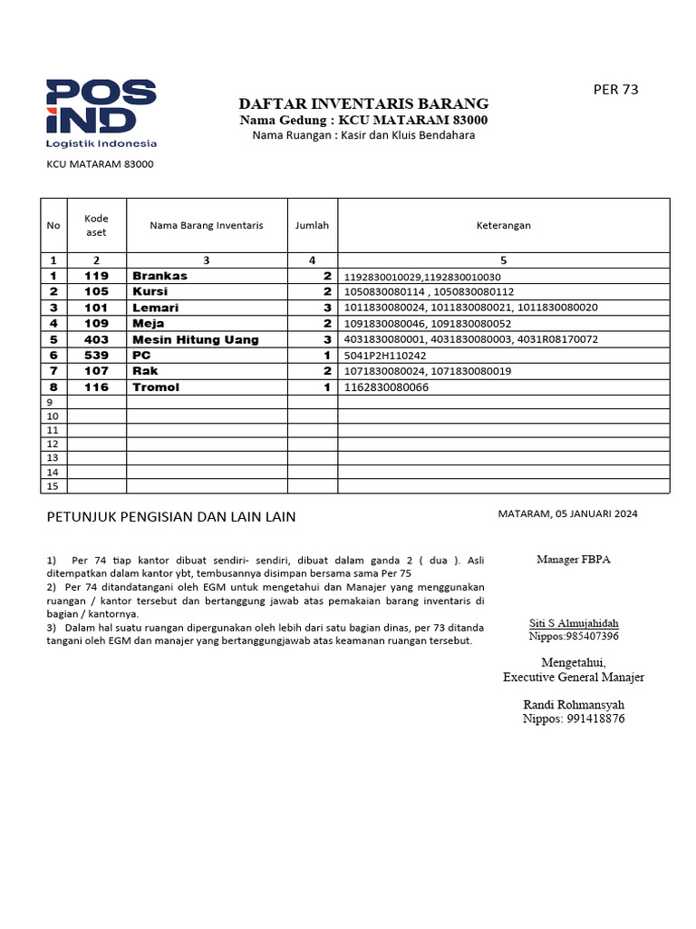 1PER 73 Kasir Dan Kluis BDH | PDF