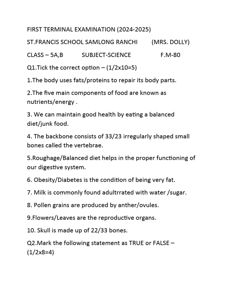 Class - 5C Science | PDF | Foods | Diet (Nutrition)