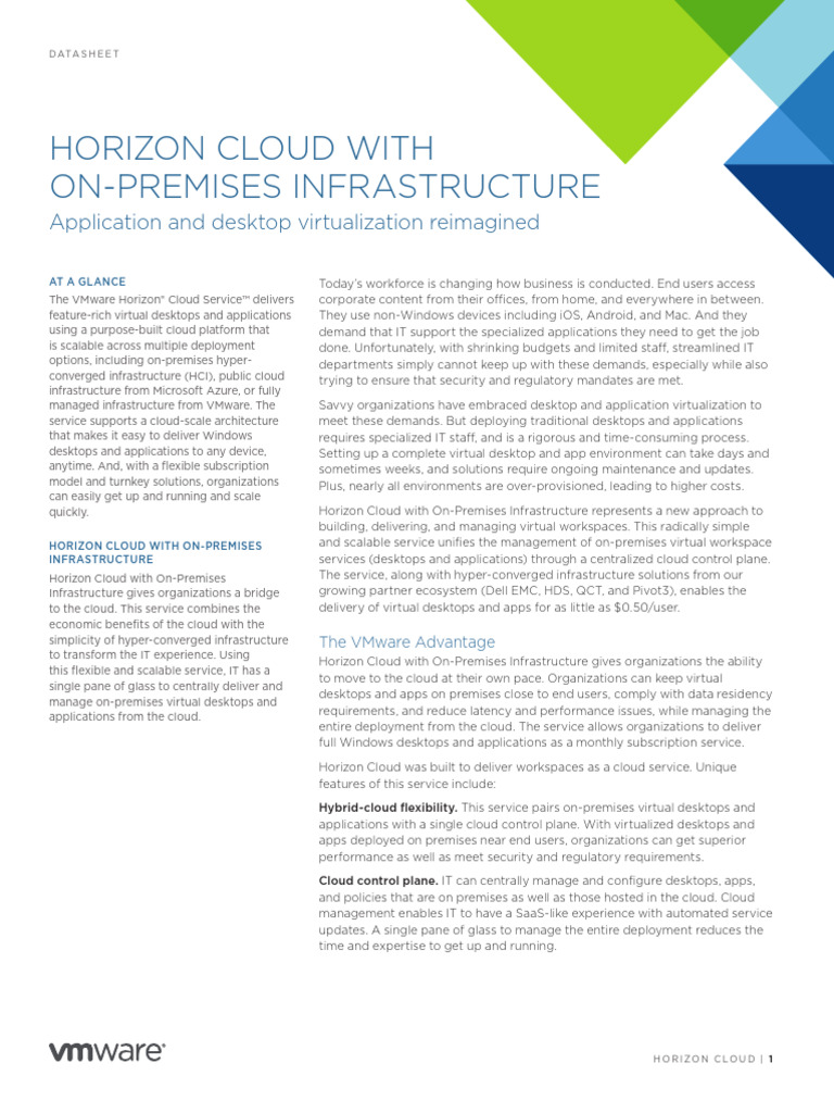 Vmware Horizon Cloud With On Premises Infra Datasheet | PDF | Cloud Computing | Desktop ...
