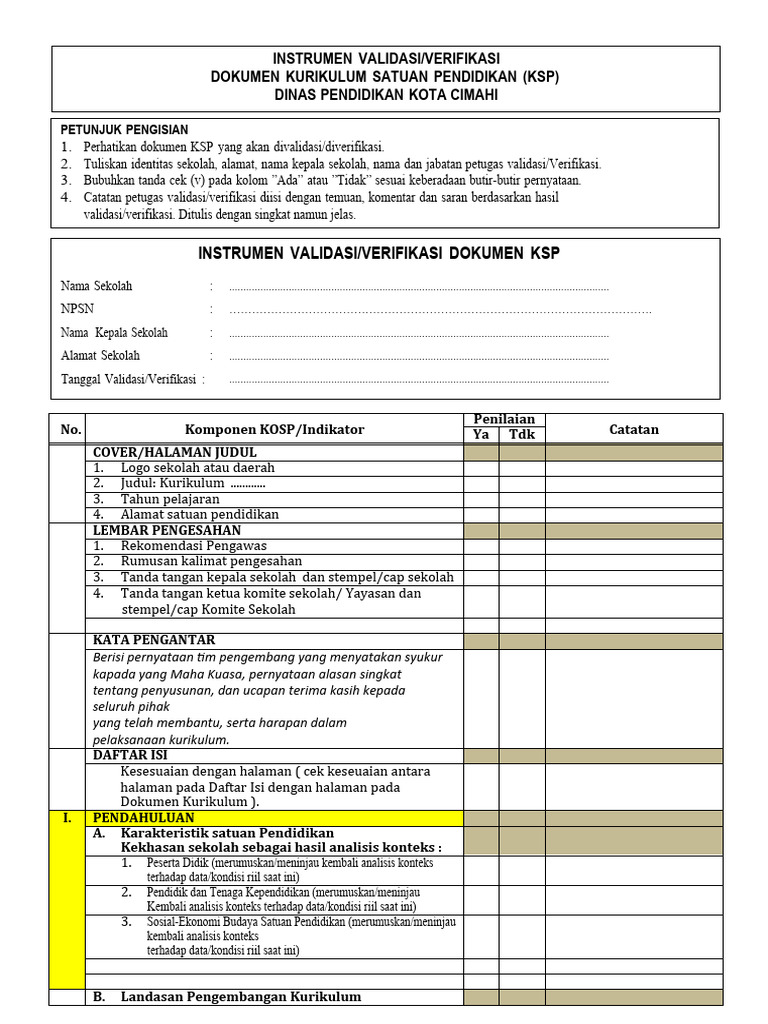 INSTRUMEN Validasi KSP 2024-2025 | PDF