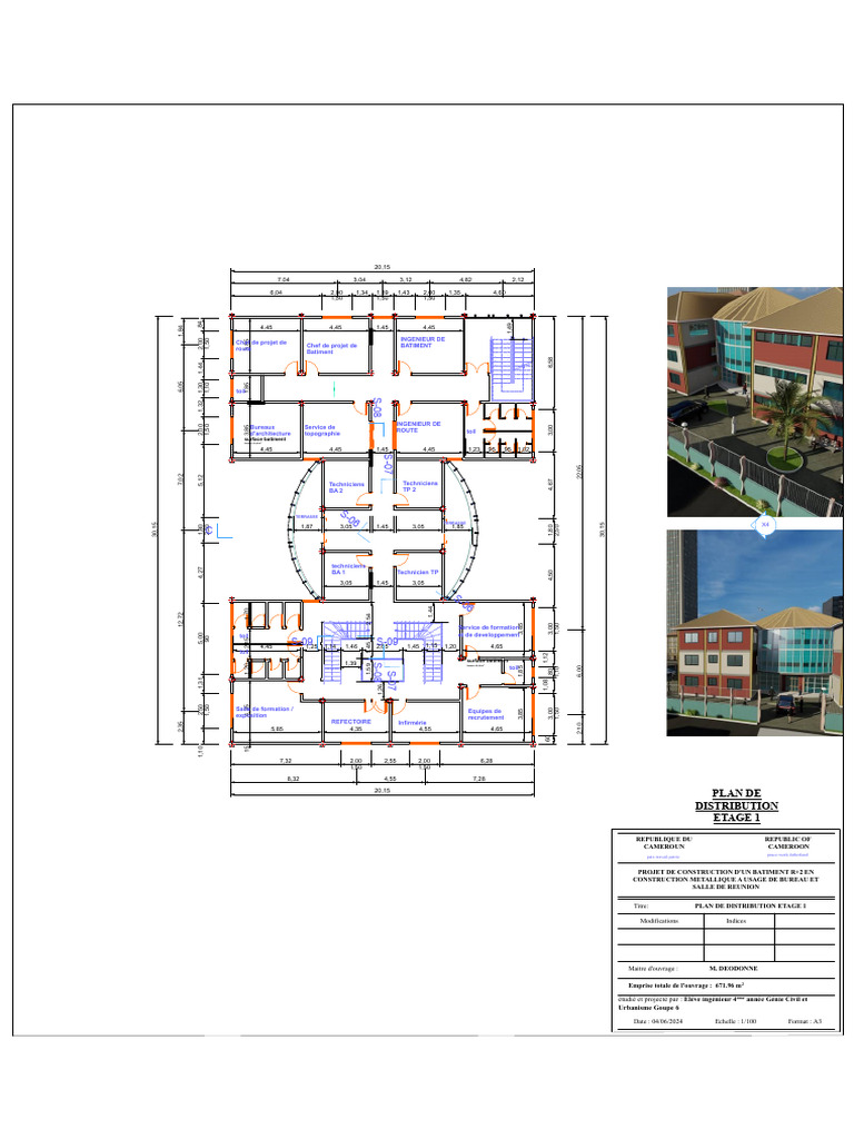Plan de distribution étage 1 bâtiment R+2 | PDF