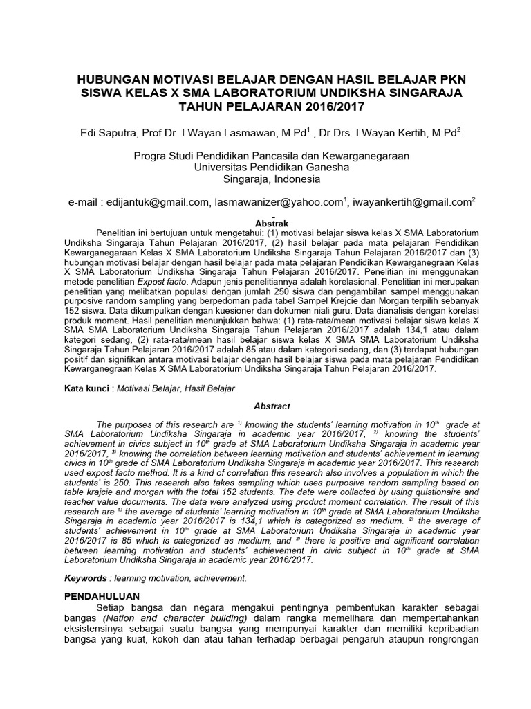 Adminpkn, HUBUNGAN MOTIVASI BELAJAR DENGAN HASIL BELAJAR PKN SISWA ...