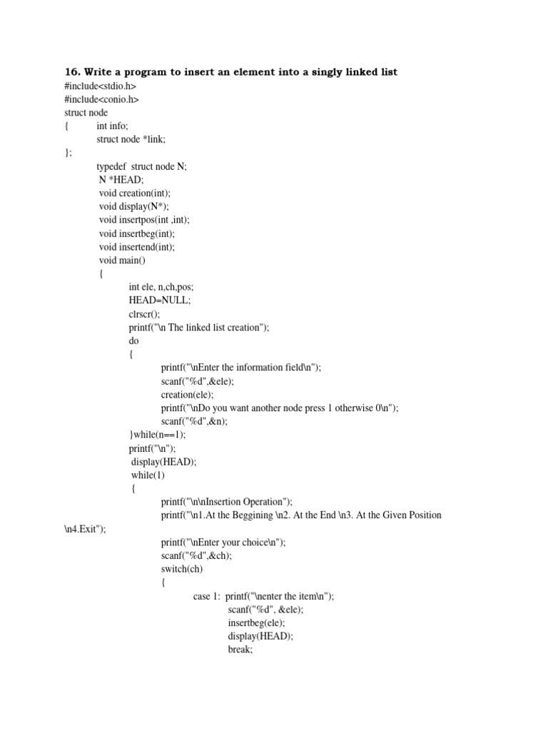 Lab Programs On Linkedlist Pdf Algorithms And Data Structures Computer Data