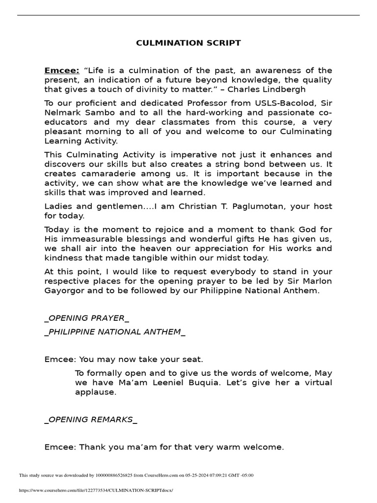 Culmination Script | PDF