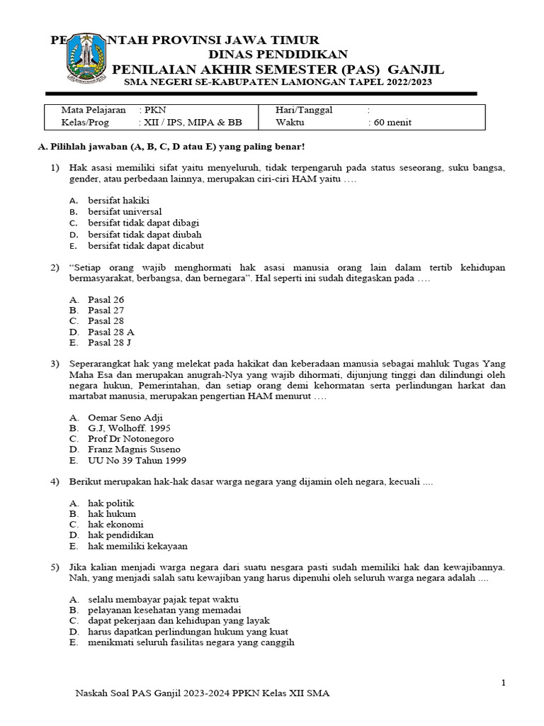 Naskah Soal Pas Ganjil Kelas 12 2023 | PDF | Politik