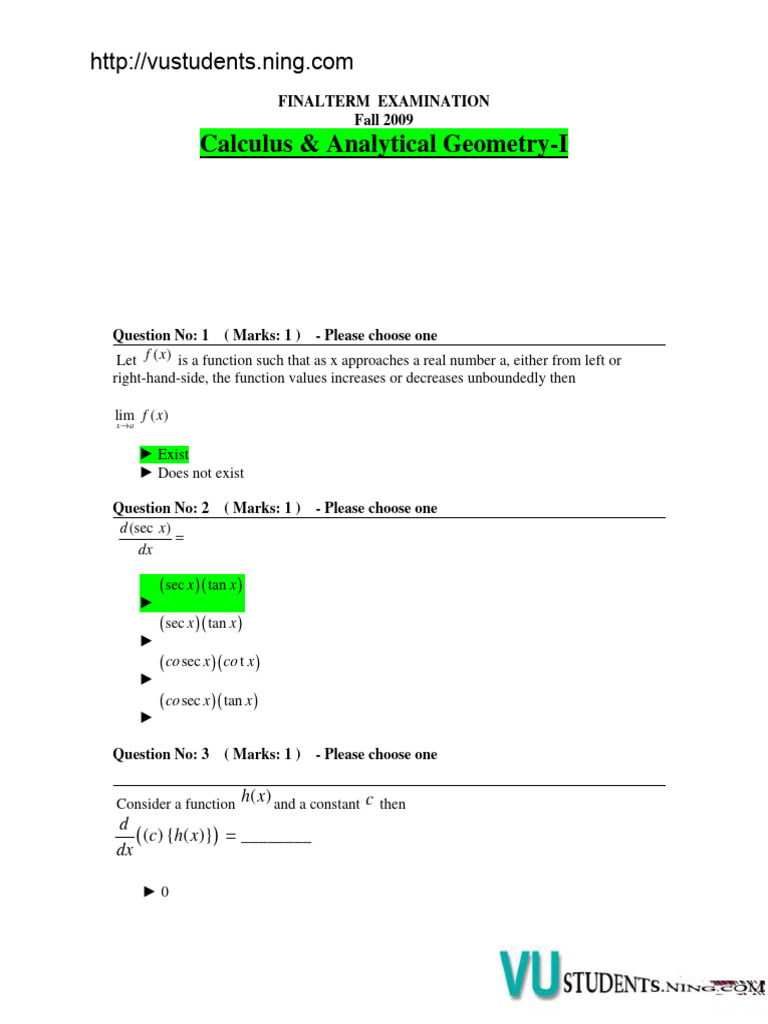 Paper 2 MTH101 Final Term Solved Paper | PDF | Function (Mathematics) | Sequence