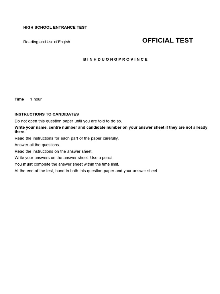 HIGH SCHOOL ENTRANCE TEST | PDF | Thought