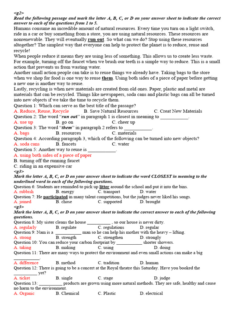 ĐỀ KTRA GK 1 - K10 - CODE 2 | PDF | Recycling | Reuse