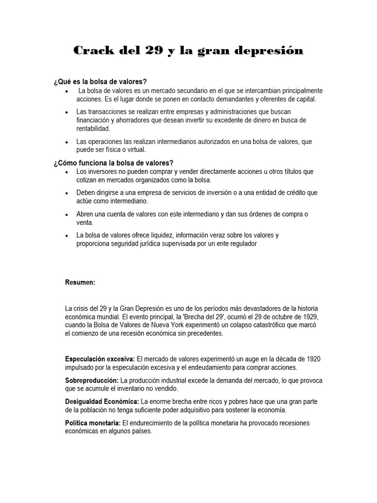 Crack Del 29 y La Gran Depresión | PDF | Gran depresion | Accidente de ...
