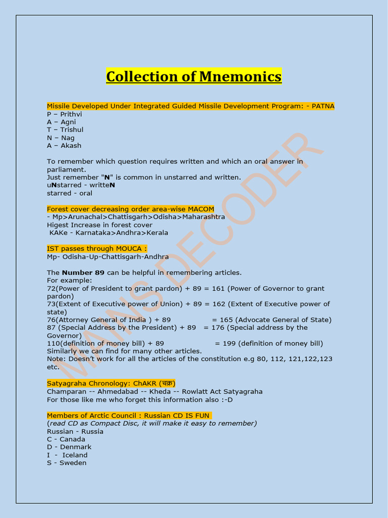 Collection of Mnemonics | PDF | Opec