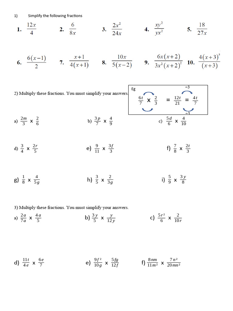 Multiplying Algebraic Fractions | PDF | Mathematics | Algebra