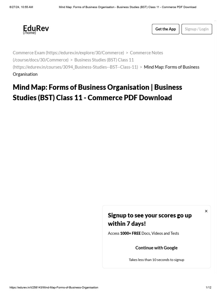 Mind Map - Forms of Business Organisation - Business Studies (BST) Class 11 - Commerce PDF ...