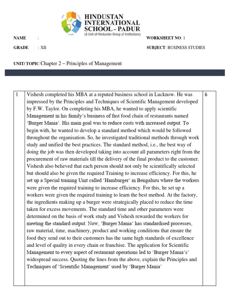Worksheet 2 - Chapter 2 - Principles of Management | PDF | Business ...