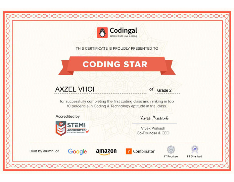 Codingal Trial Class Certificate Jealousseafowl32 | PDF