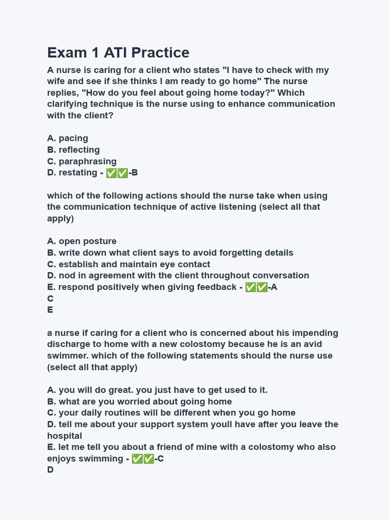 Exam 1 ATI Practice (1) | PDF | Nursing | Communication