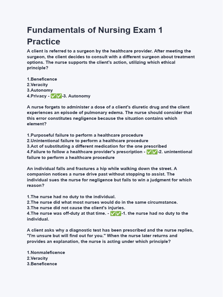 Fundamentals of Nursing Exam 1 Practice | PDF | Cardiopulmonary ...