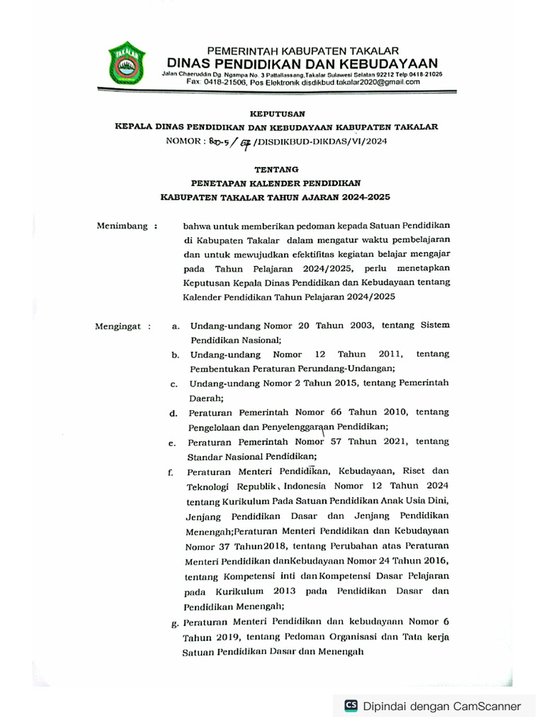 Kalender Pendidikan Tahun Pelajaran 2024-2025 | PDF