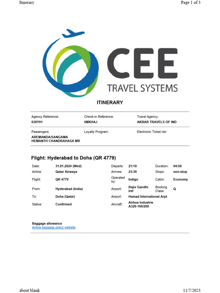 Itinerary Hyd Mla | PDF | Airport | Airlines