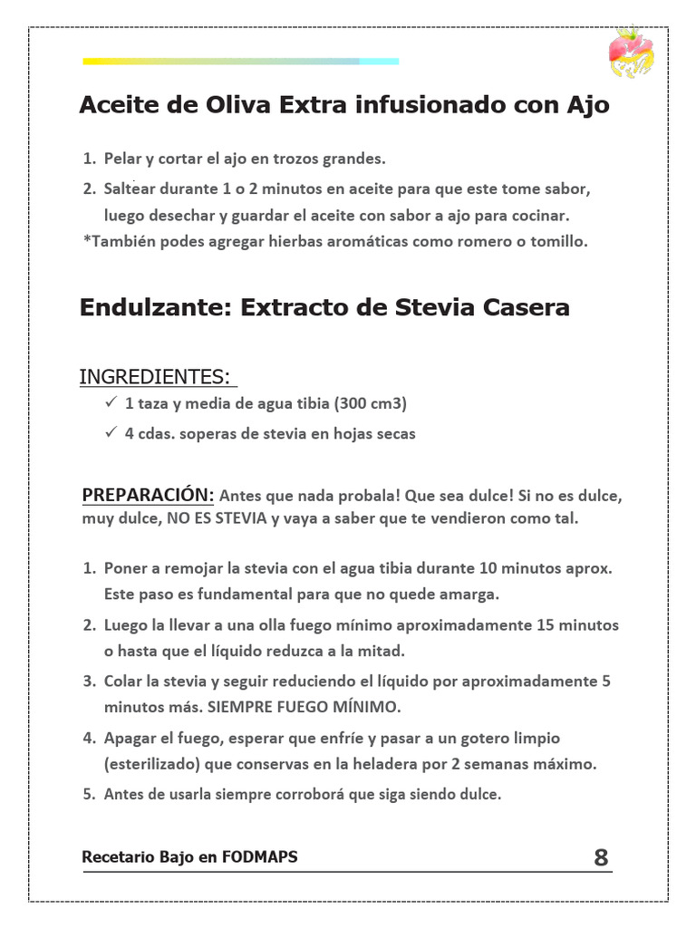 Recetas FODMAP: Aceite y Stevia Casera | PDF