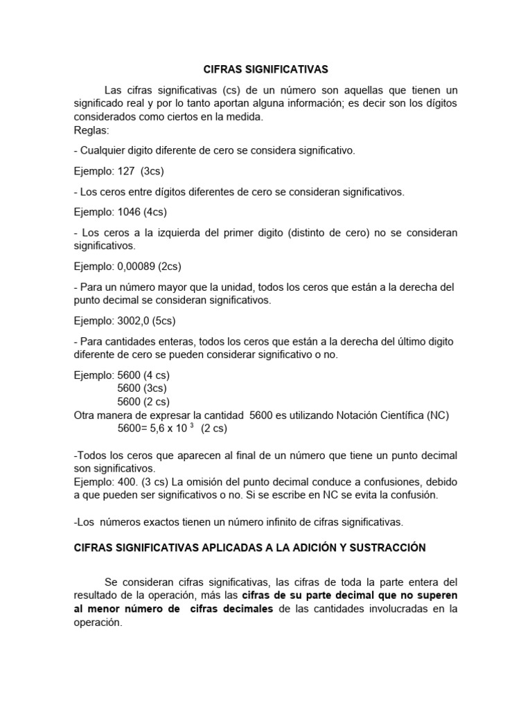 Guía de Cifras Significativas | PDF | Decimal | Matemática Elemental