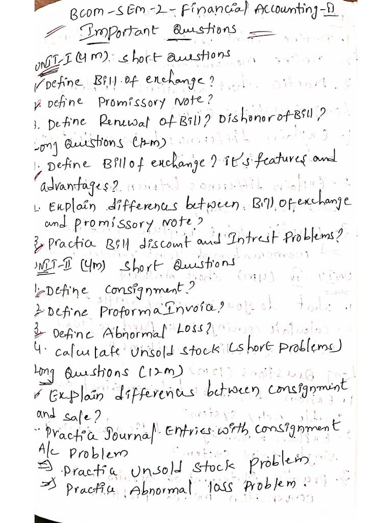 Bcom Financial Accounting Important Questions Pdf