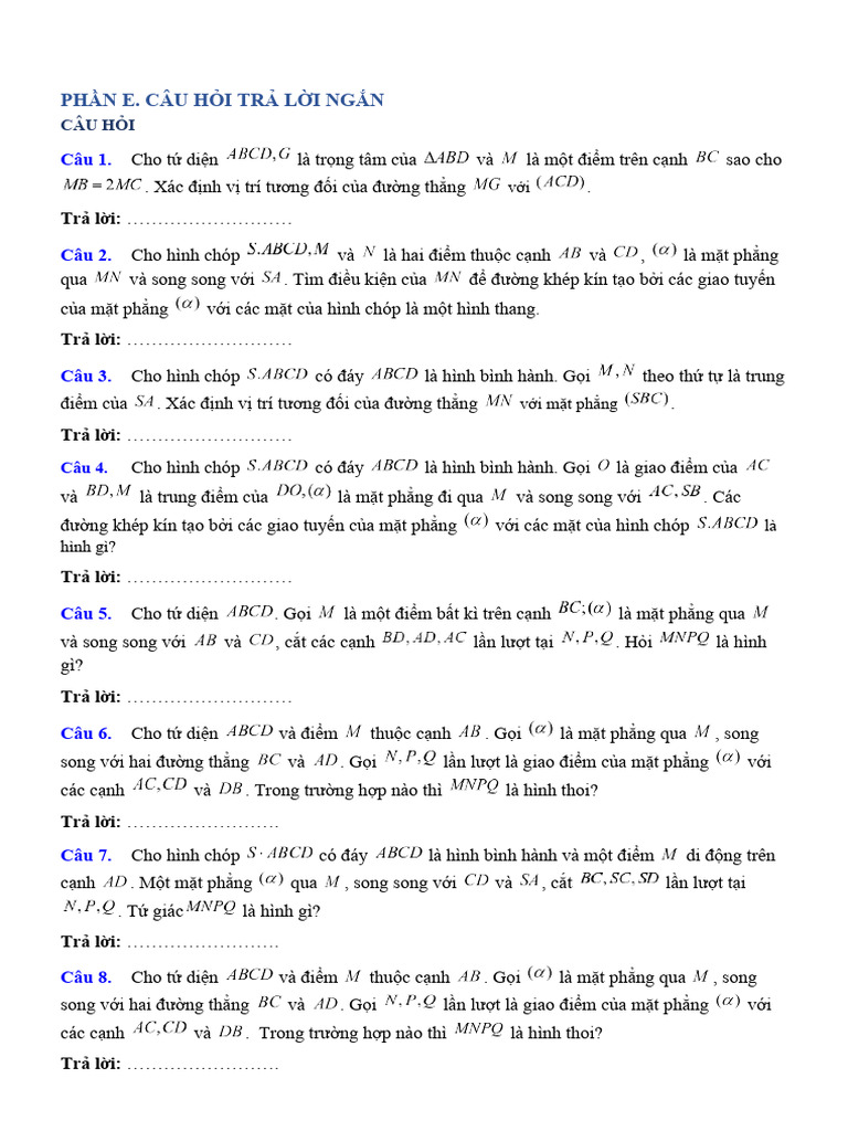 Bài 14. Duong Thang Song Song Voi Mat Phang - Traloingan | PDF