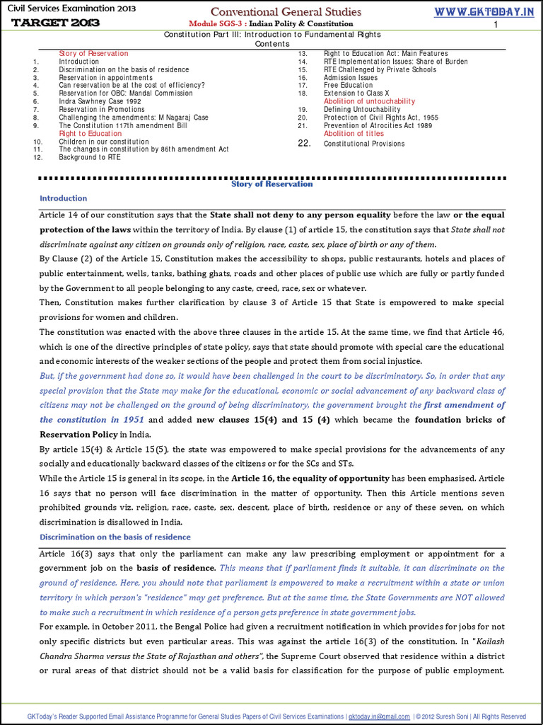 SGS-3B-Applications of Fundamental Rights | PDF | Government Of India ...
