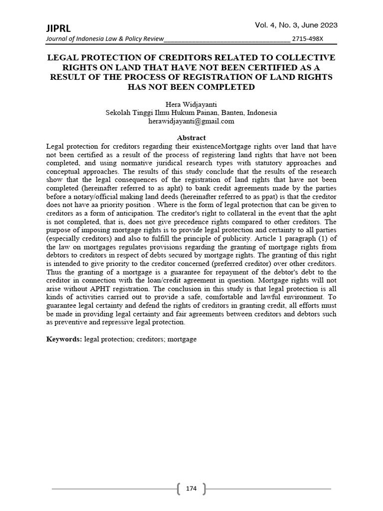 Legal Protection for Creditors' Mortgage Rights | PDF | Credit ...