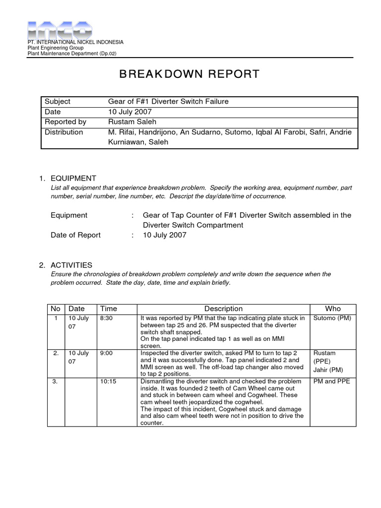 B070710 - F#1 Diverter Switch Tap Counter Gear Failure | PDF | Gear ...
