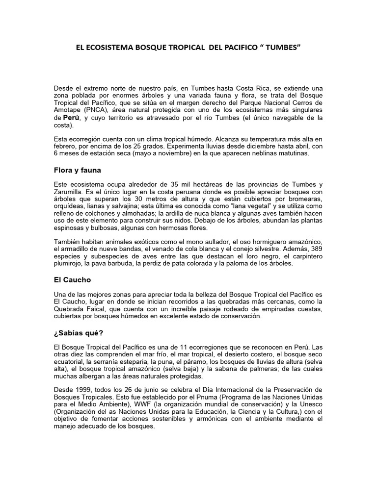 El Ecosistema Bosque Tropical Del Pacifico | PDF | Los bosques | Zona ...
