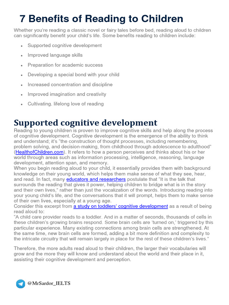 Benefits of Reading to Children | PDF | Phonics | Cognitive Development