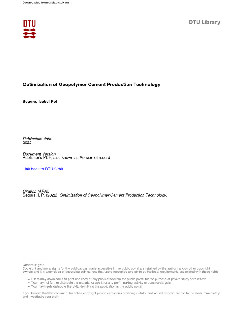 Optimization of Geopolymer Cement Production Technology - 2022 | PDF | Cement | Concrete
