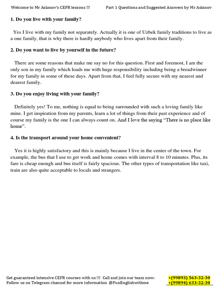 CEFR B2 Speaking Questions & Answers | PDF